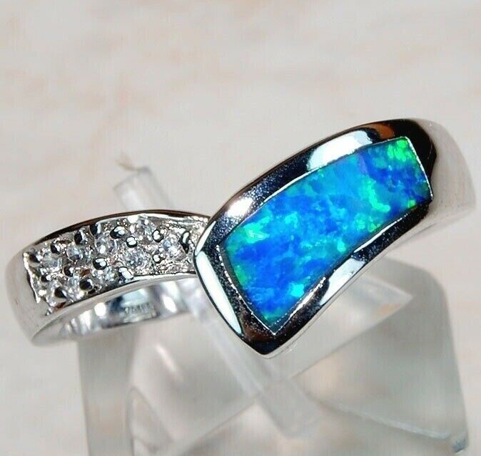 Australian Opal Inlay 925 Solid Sterling Silver Ring Jewelry Sz 6 TD8 ...