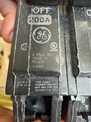 Main 200a Ge Breaker THQMV200E Breaker 200 Amps, 2 Poles, 240 V | eBay
