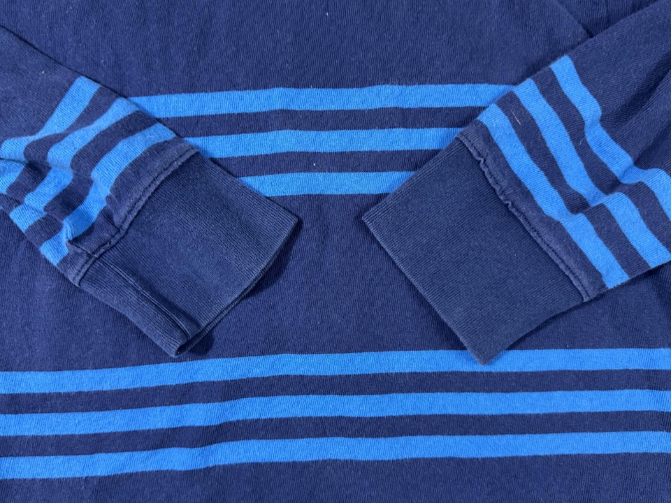 Lands End Rugby Shirt Mens 2XL Navy Blue Stripe Collared Long Sleeve ...