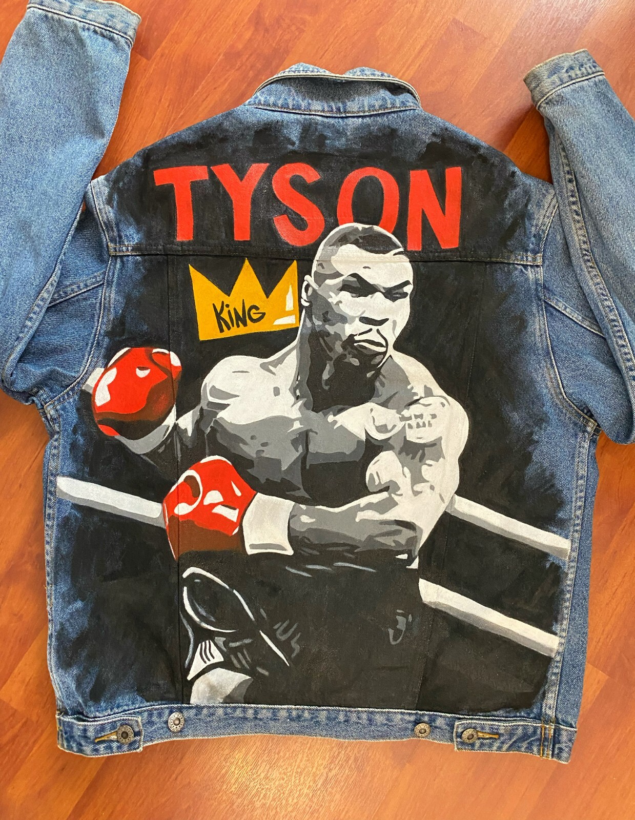 Hand Painted men denim jacket Mike Tyson size M custo… - Gem