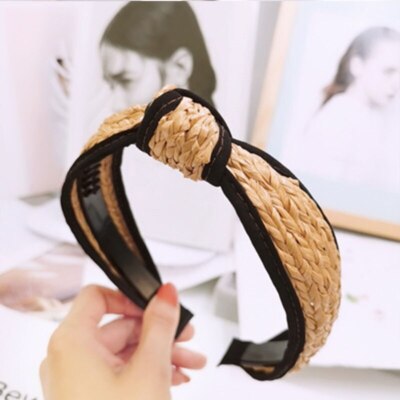 Woven Natural Knot Rattan Headband Style 4 - Natural/Black | eBay Australia