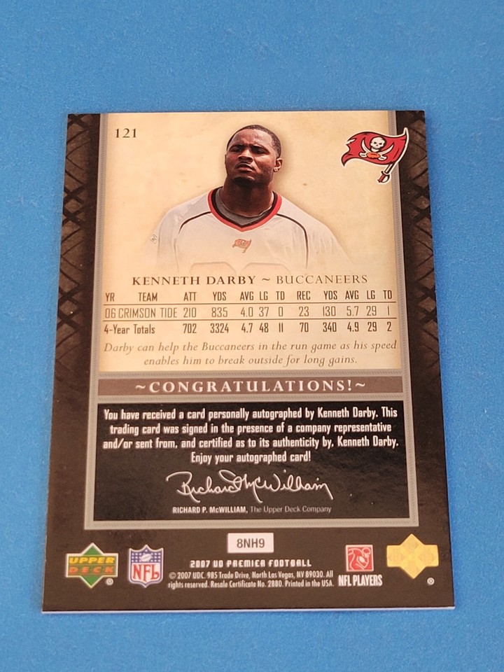 KENNETH DARBY - 2007 UPPER DECK UD PREMIER ROOKIE AUTOGRAPH AUTO CARD ...