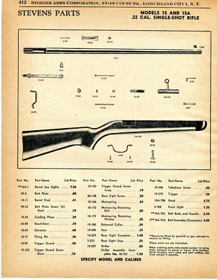 1957 Print Ad of Stevens Model 15 15A Single Shot Rifle Parts List | eBay
