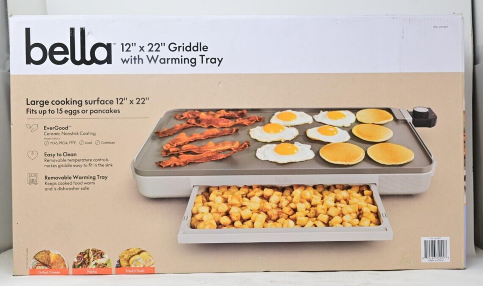 Bella 12" x 22" XL Griddle with Warming Tray | eBay