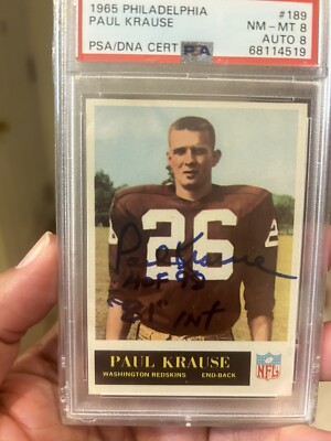 1965 Philadelphia Paul Krause rc PSA 8 Auto 8 Low Pop Card #189 | eBay