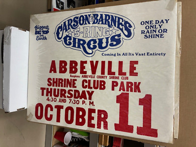 VINTAGE CARSON & BARNES CIRCUS POSTER 22"X28" ABBEVILLE SHRINE CLUB ...