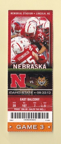 Nebraska Cornhuskers Husker Football Ticket Stub vs Idaho State 9-22-12 ...