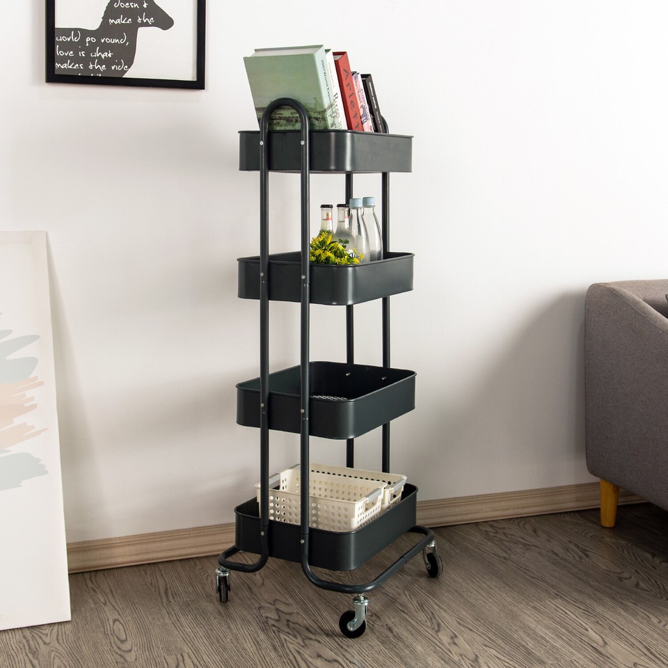 4-Tier Utility Rack Shelf Rolling Storage Cart w/ Handle Wheels for ...