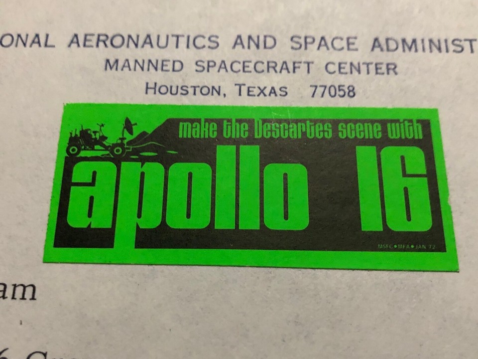 APOLLO 16 KSC TEAM MEMBER MEMENTO / ORIGINAL ISSUED LETTER & MISSION ...