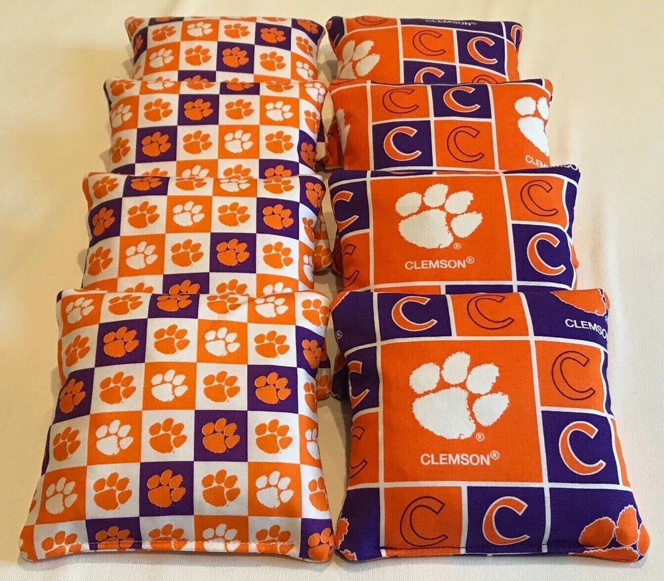 8 CORNHOLE BEAN BAGS CLEMSON TIGERS TAILGATE CORN HOLE BAG TOSS GAME ...