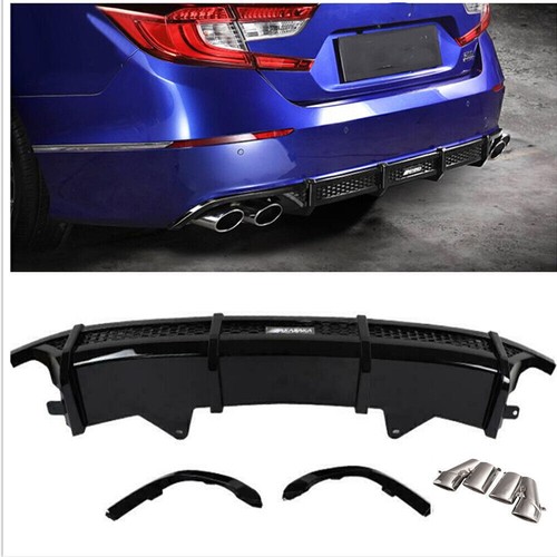 1Set Black Rear Bumper Lip Diffuser + Exhaust Pipe For Honda Accord ...