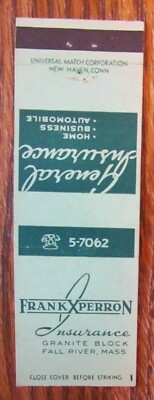 FALL RIVER, MASSACHUSETTS MATCHBOOK COVER: FRANK PERRON INSURANCE ...