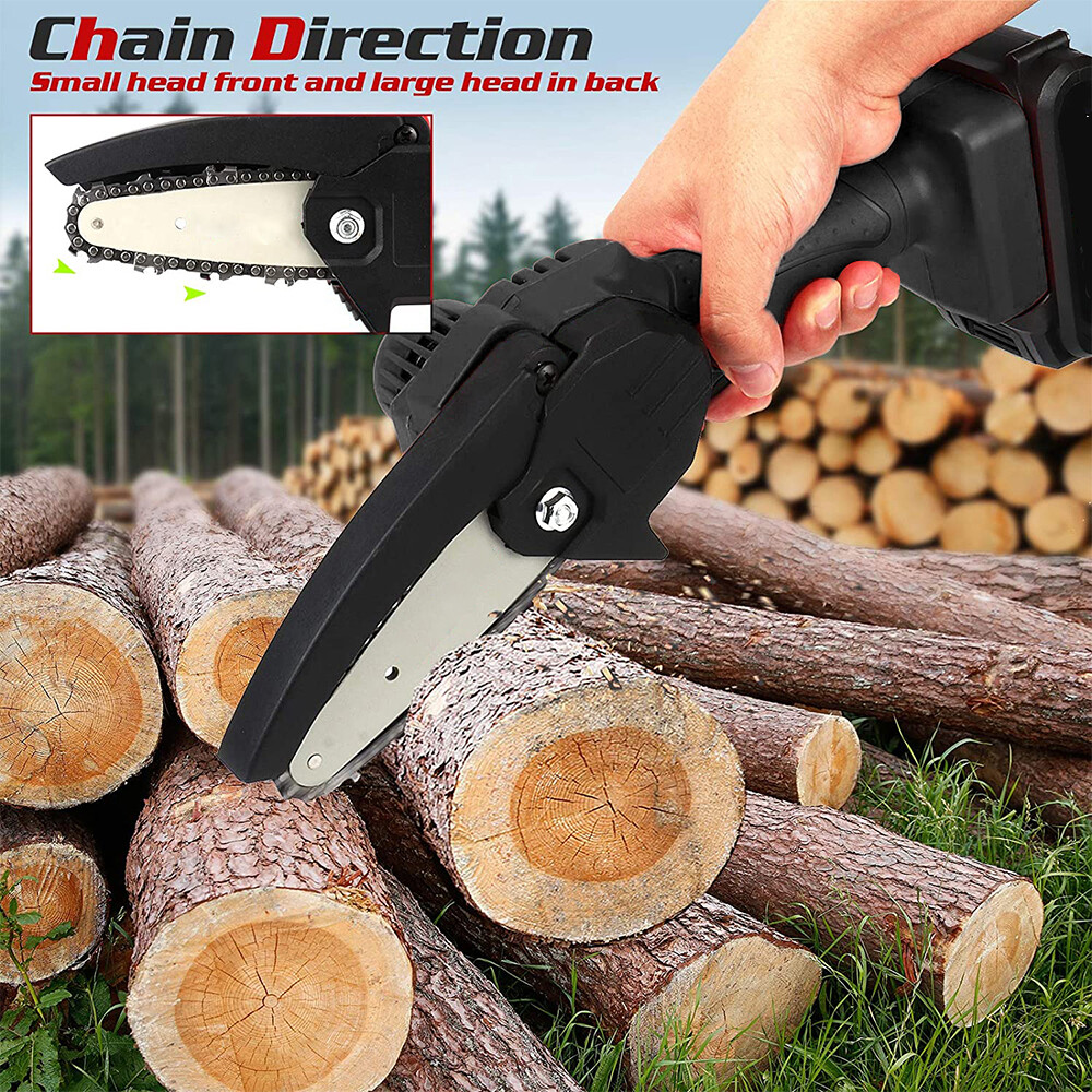 6" Electric Mini Chainsaw 24V Handheld Cordless Wood Cutter w/ 2 ...