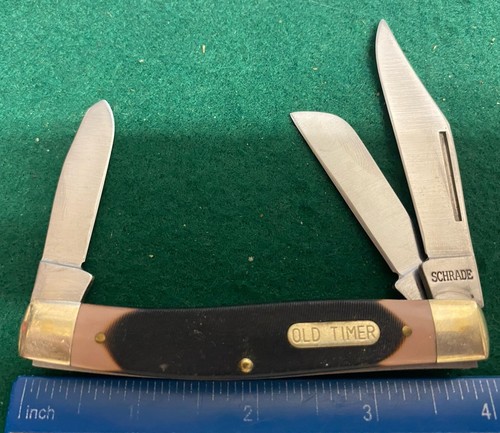 Schrade Old Timer 8OT Stockman Knife, Sawcut Brown Delrin Handles ! | eBay