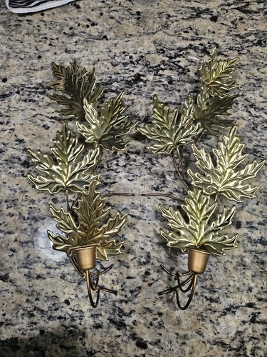 Vintage 16" Tall Brass Maple Leaf Wall Sconces Pair MCM Hollywood ...