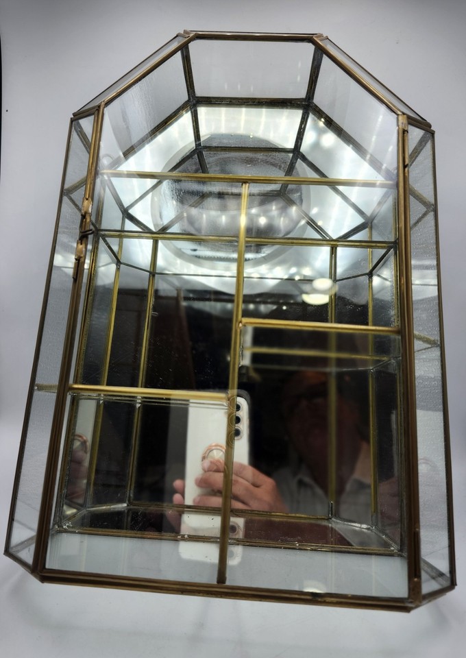 Vintage Brass Glass Wall Curio Cabinet Showcase Mirror Backed 12" H Knick Knack | eBay