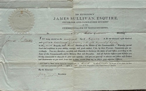 1808, Mass. Governor James Sullivan, Patriot, signed military ...