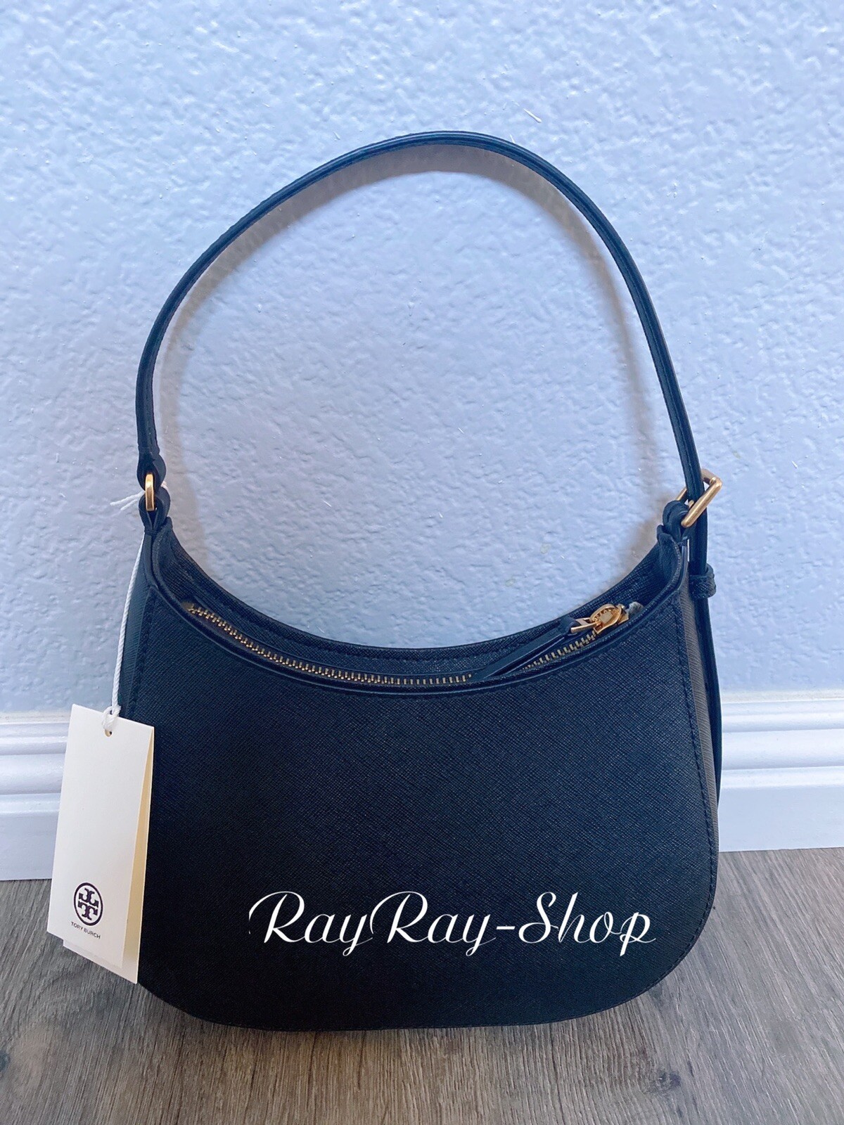 NWT Tory Burch Emerson Zip Small Saffiano Leather Shoulder Bag BLACK ...