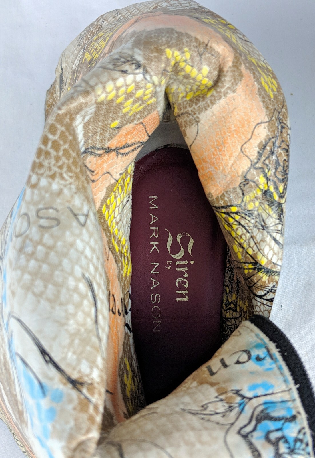 Mark Nason Siren Vero Cuoio Blue Leather Zip Boots EUC Rose Appliqué ...