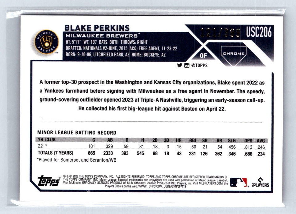 2023 Topps Chrome Update #USC206 Blake Perkins - Magenta /399 | eBay