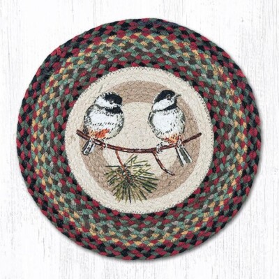 Chickadee Birds 15.5" Braided Jute Chair Pad, Earth Rugs, Farmhouse ...