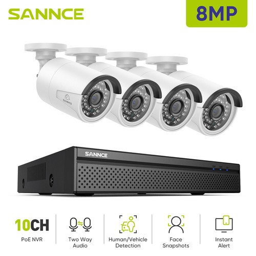 SANNCE HD 4K POE Security IP Camera System 8CH NVR Two Way Audio Human ...
