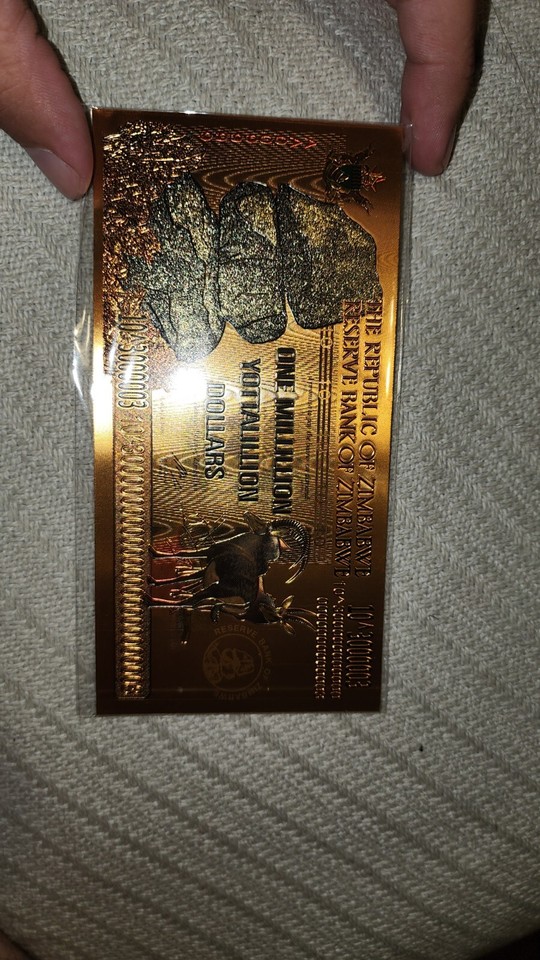 Commemorative Zimbabwe Gold Foil Banknotes One Millillion Yottalillion ...