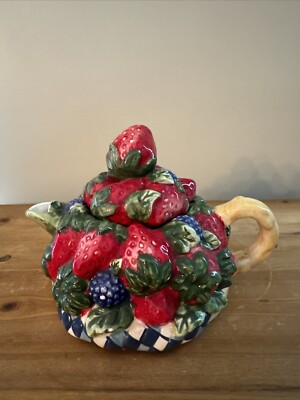 Collectible Small Red Strawberry Teapot | eBay