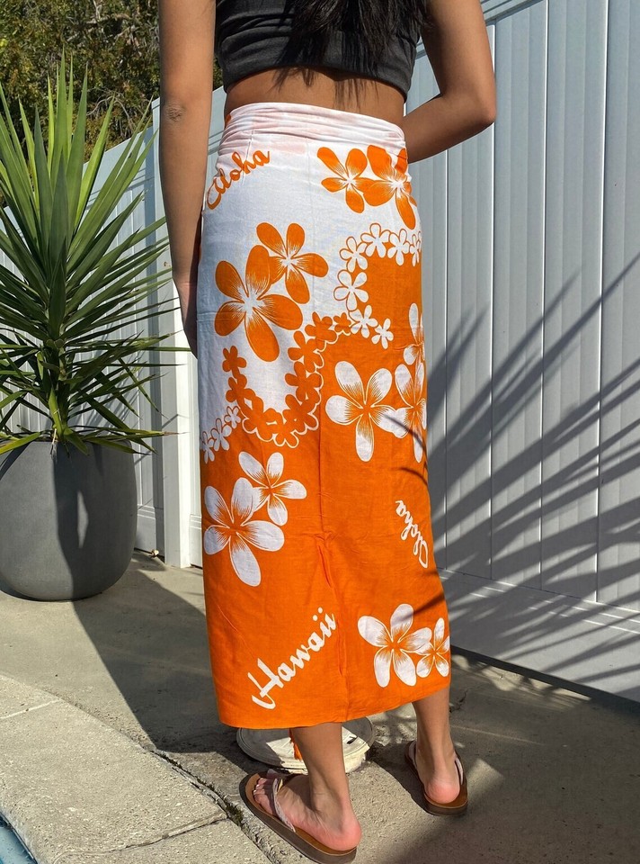 Hawaii Pareo Sarong Orange/Wht Plumeria Coverup Beach Cruise Hawaiian ...