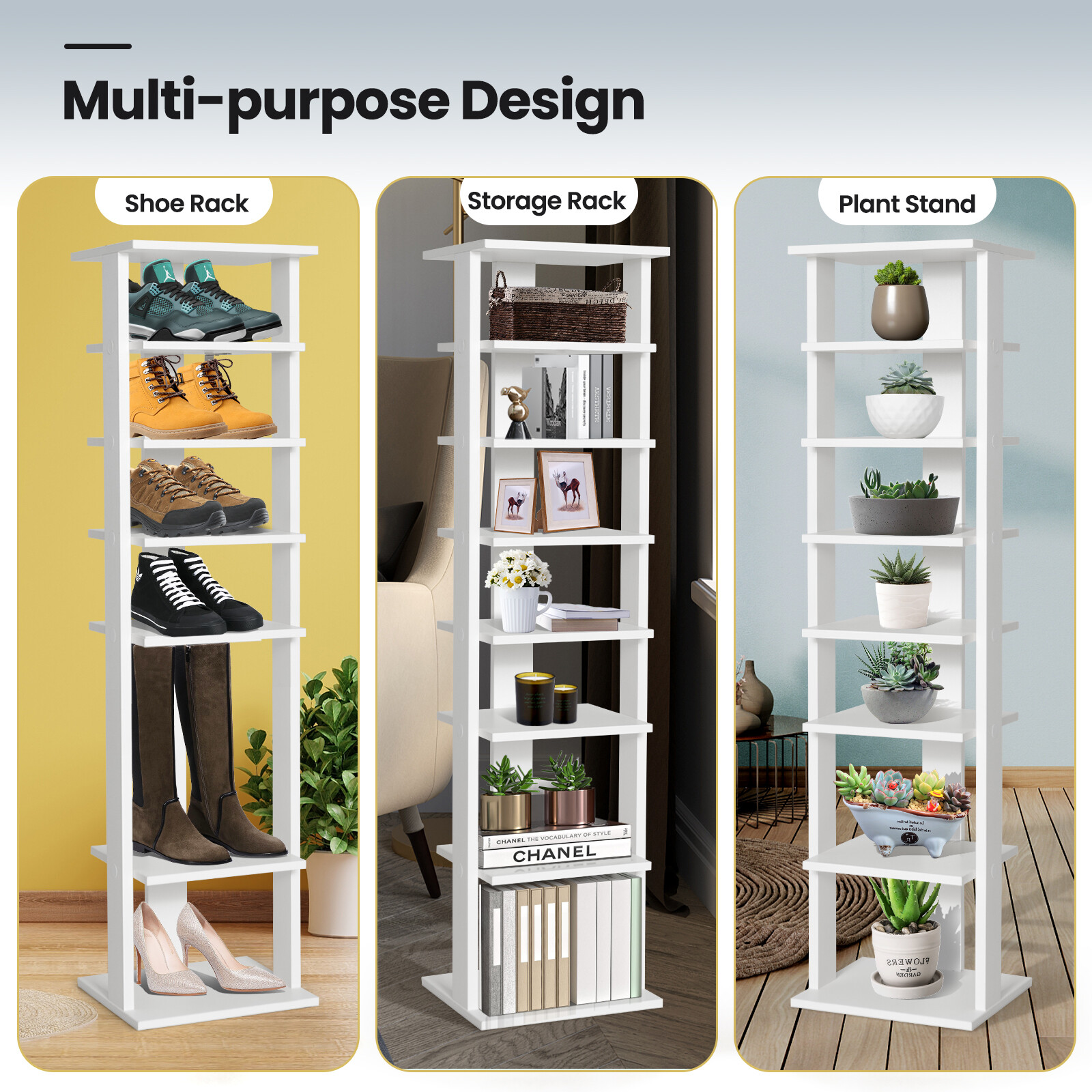 7-Tier Wooden Shoe Rack Narrow Vertical Shoe Stand Storage Display ...