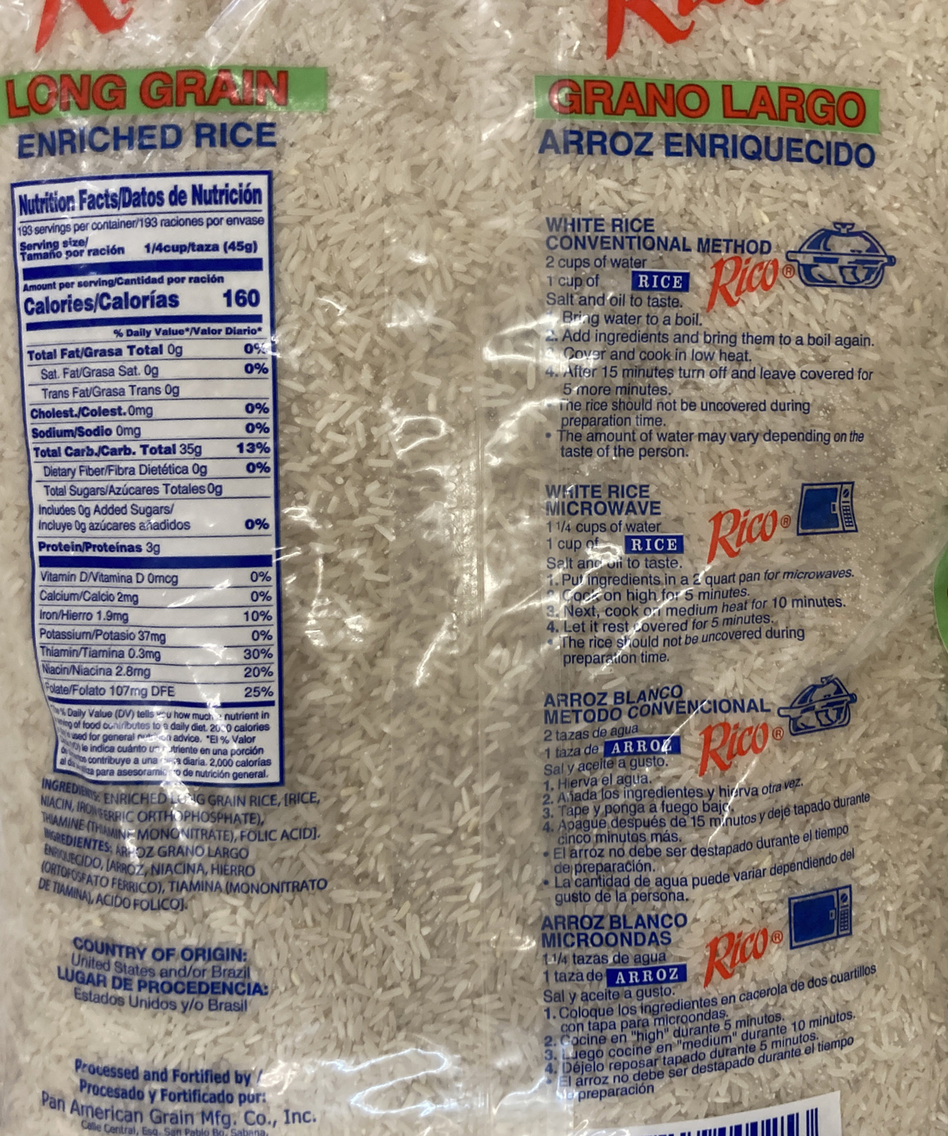 Arroz Rico Long Grain Rice Rico 20 lbs Grano Largo 743709000253| eBay