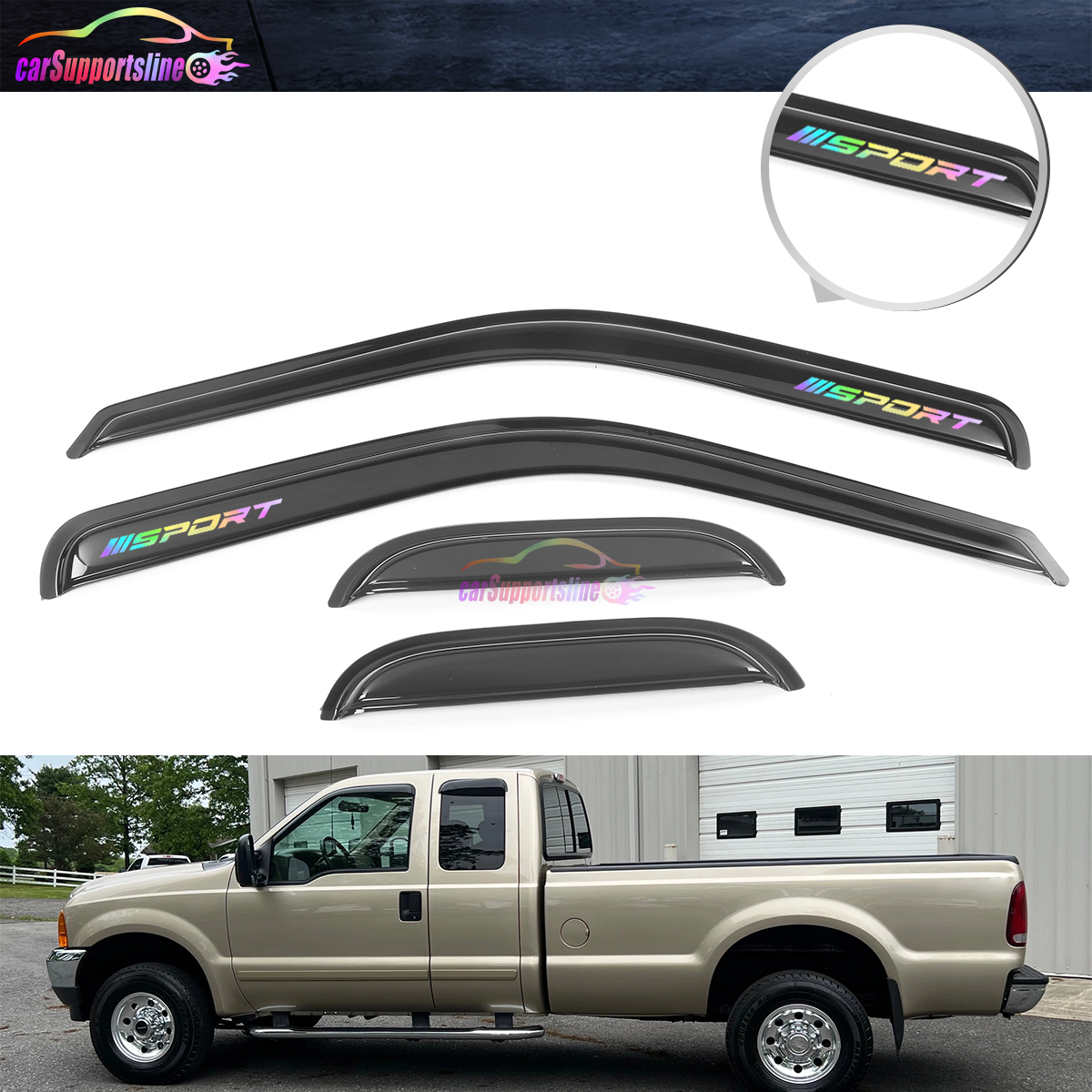 Fit for 99-16 Ford F250 Super Duty Extended Cab Window Visor w/ Neo ...