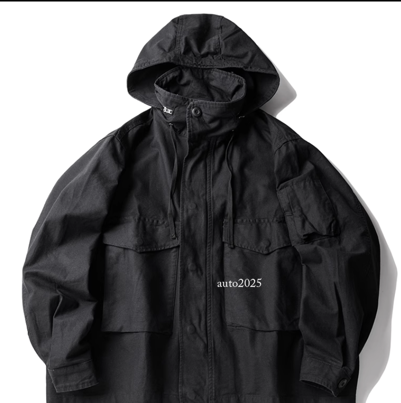 Men Jacket Loose Parka Hooded Army Pullover Pocket Casual Coat Oversize ...