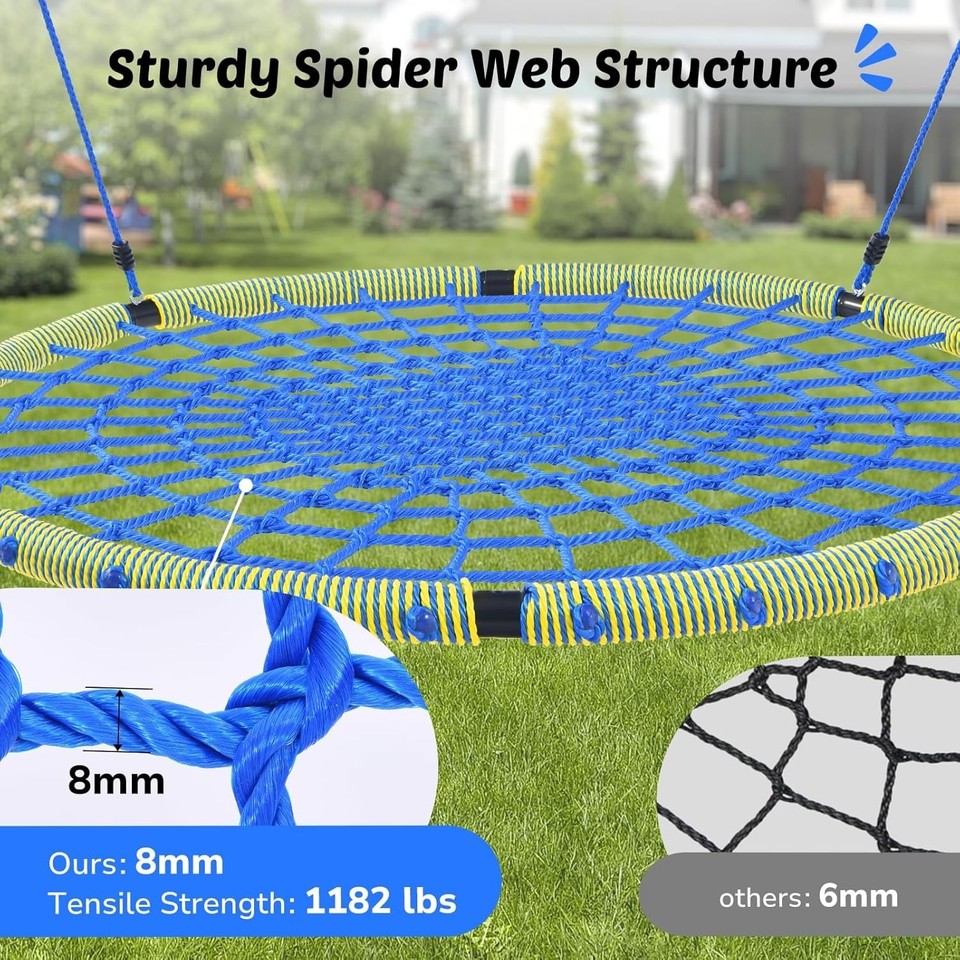 60“ Large Spider Web Tree Swing for Kids and Adults, 750lbs Outdoor Net ...