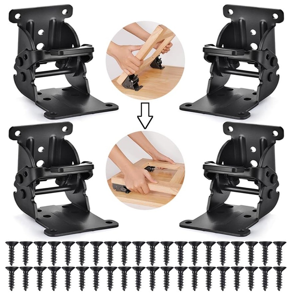 4 Pack Folding Brackets, Self-Locking Hinges with Screws & Non-Slip ...