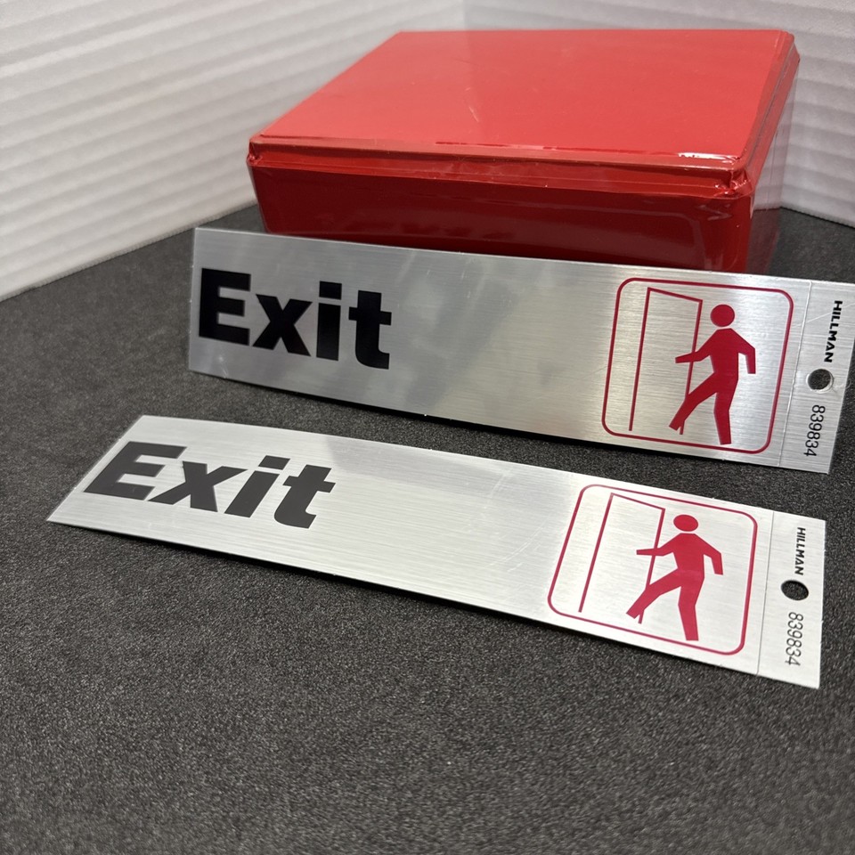 Exit DOOR Symbol SIGN Self Adhesive Sticker Brushed Aluminum 2x8 ...