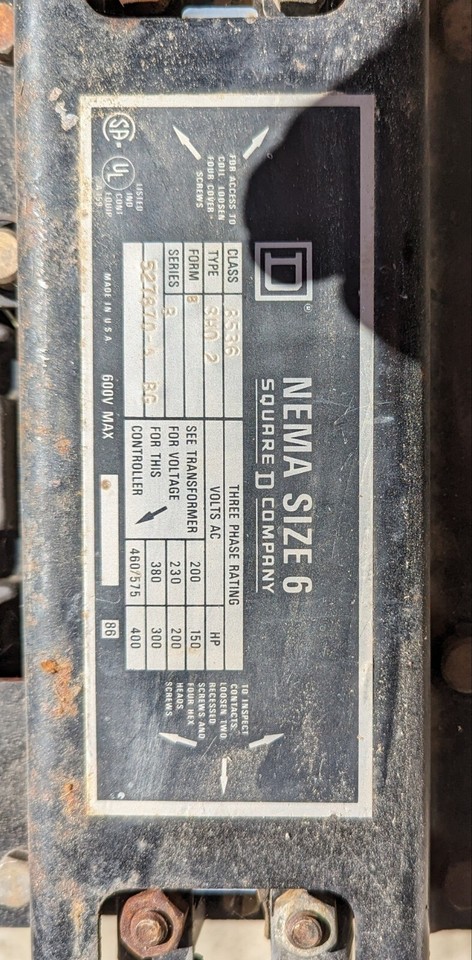 Square D AC Magnetic Starter class 8536 size 6 parts only | eBay
