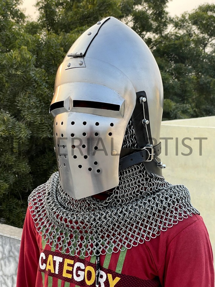 Medieval 18 Gauge Knight Viking Helmet Steel Roa Bascinet Helmet LARP ...
