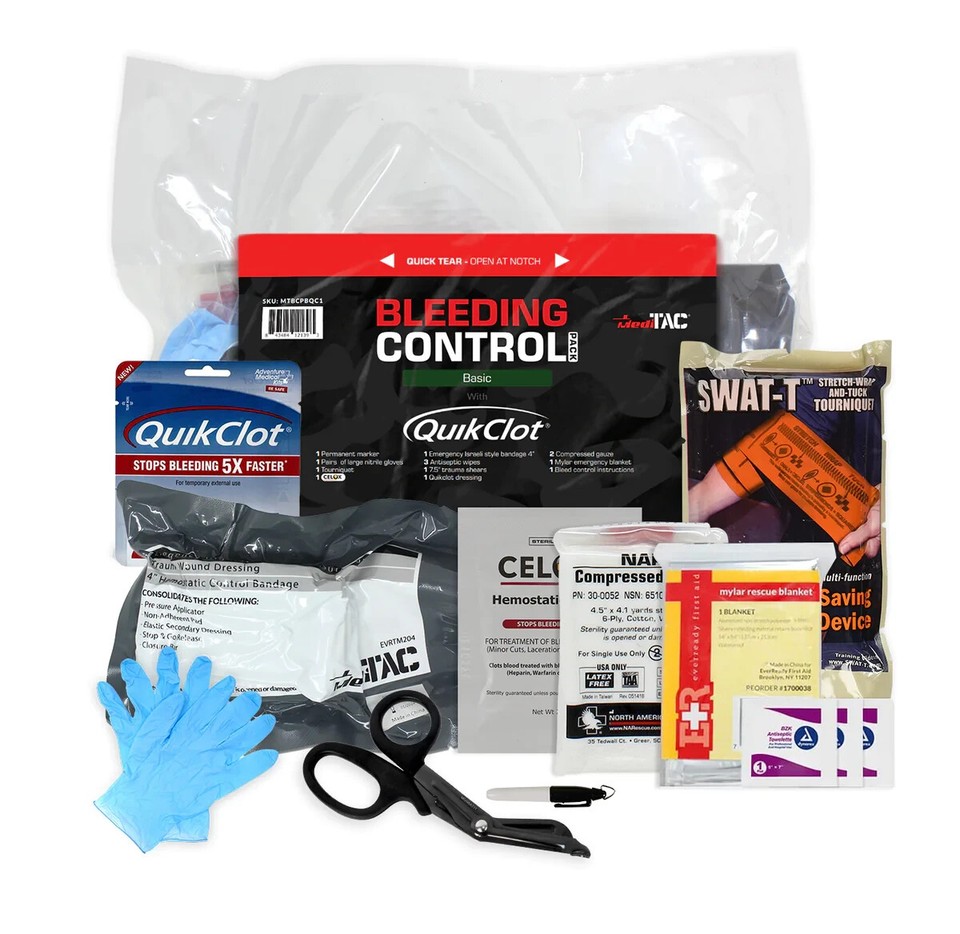 MediTac Bleeding Control Pack Stocked First Aid Kit QuikClot Celox with ...