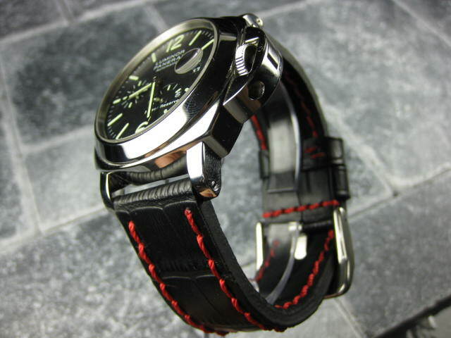 New BIG CROCO 24mm LEATHER STRAP Black Watch Band for BREITLING Red ...