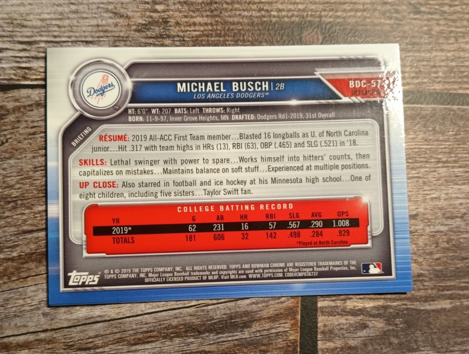 Michael Busch 2019 Bowman Chrome Refractor BDC-57 Cubs First 1st Rc ...