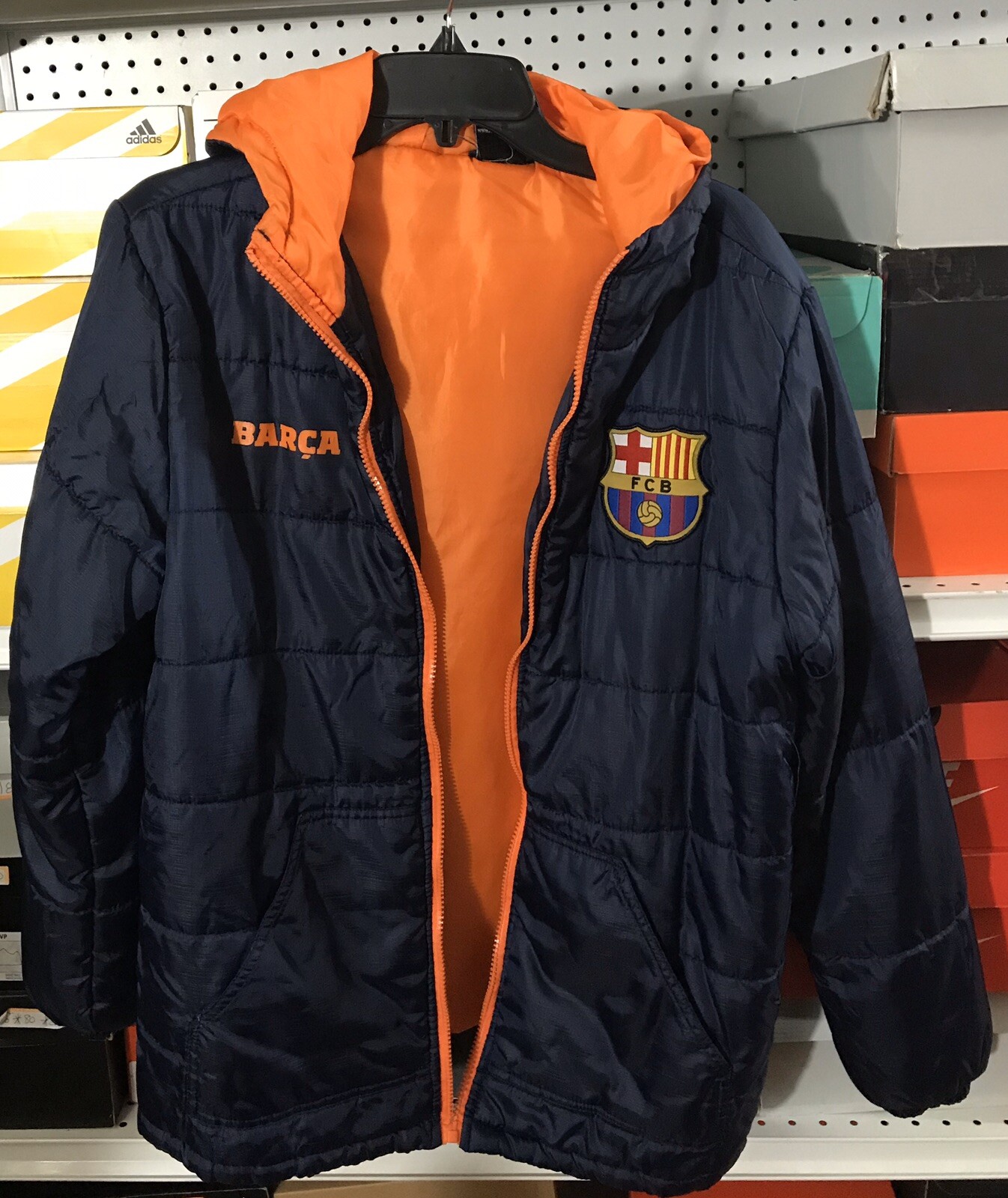 Official FCB Barcelona Barca Puffy Navy/Orange Jacket Hoody Size Small ...