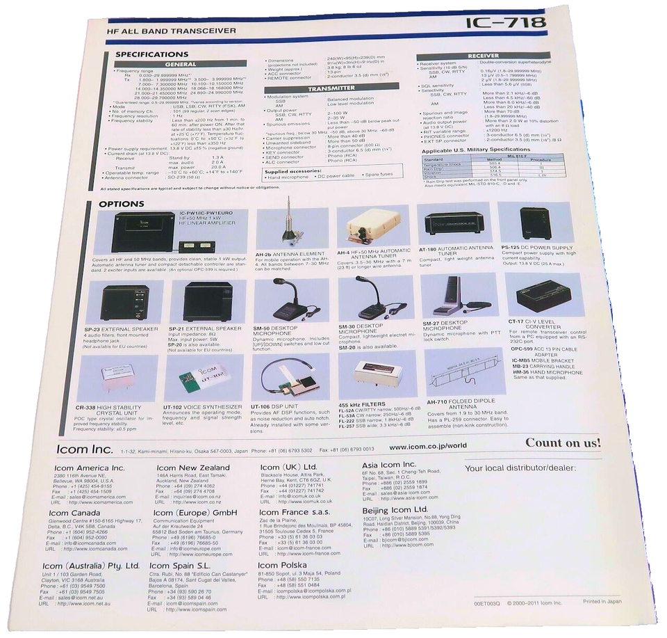 ICOM IC-718 HF TRANSCEIVER 4 PANEL ORIGINAL COLOR BROCHURE | eBay