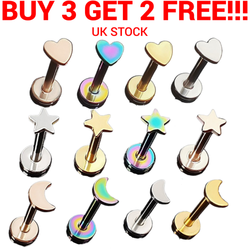 Labret Monroe Tragus Bar Helix Cartilage Lip Ear Stud Ring Gem Piercing ...