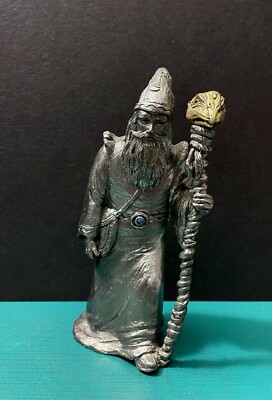 RARE HTF Michael Ricker Pewter Wizard Bird Skull Staff Diorama Art ...