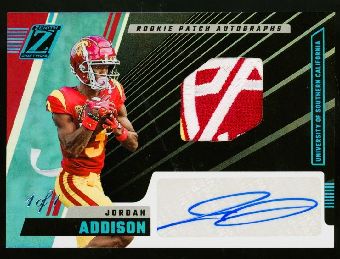 JORDAN ADDISON 2023 Panini Chronicles Zenith Rookie Card RC Auto Patch ...
