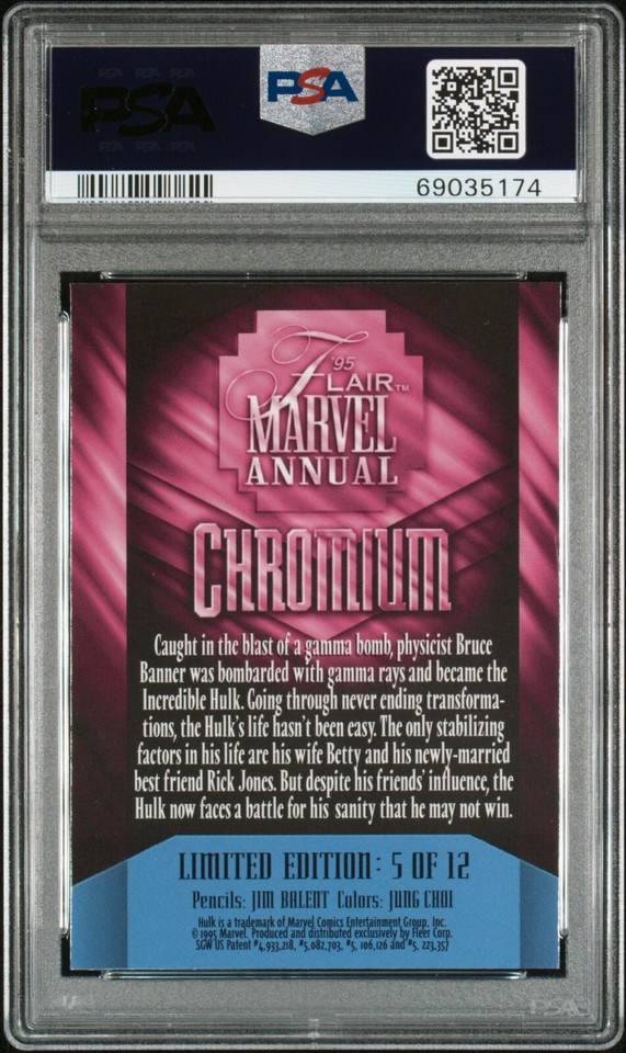 1995 FLAIR '95 MARVEL ANNUAL CHROMIUM #5 HULK ♞ PSA 8 NM- MINT☣️ ...