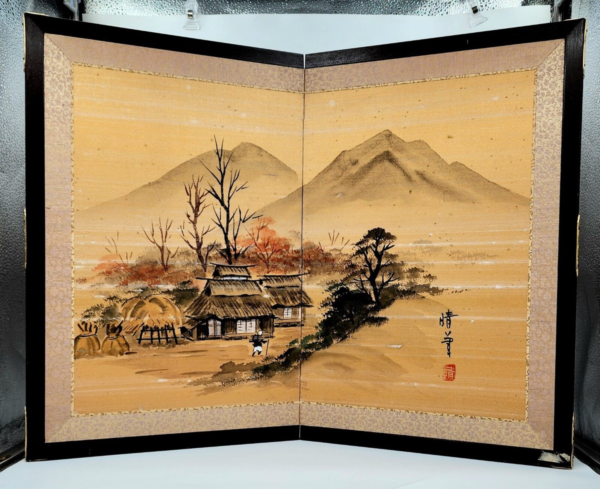 Oriental Silk Wall Screens Chinese Silk Decorated 4 Panel Hanging Wall