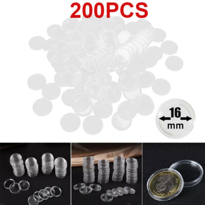 200Pieces 16mm Coin Holder Capsules Clear Round Plastic Coin Container ...