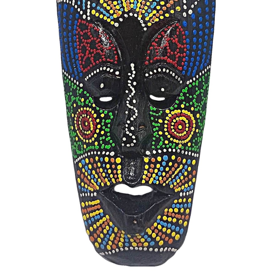 African Wooden Mask Handcraft Tribal Dot Face Wall Sculpture Decor ...